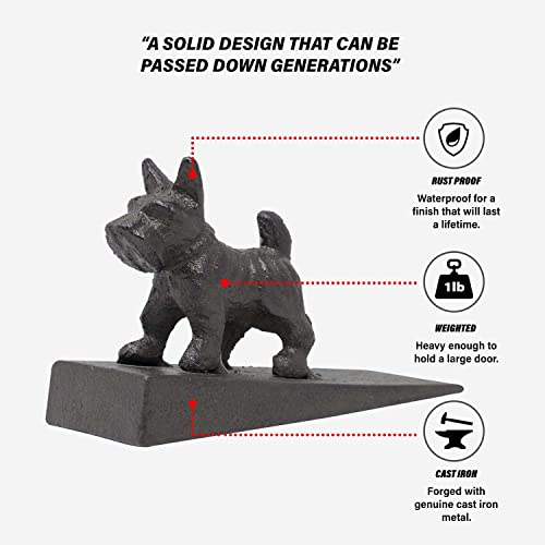 Dog Door Stopper Metal | Decorative Animal Statue Wedge Made from Heavy Duty Cast Iron | Anti Slip Design for All Floors | Black – 5.5” x 3.5” X 2.25” | by SEBAGO IRONWORKS, Black Cast Iron