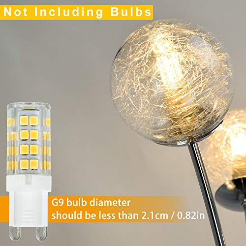 Modern Globe LED Floor Lamps for Living Room-DLLT Standing Lamps with 5 Lights for Bedroom, Tall Pole Tree Accent Lighting for Mid Century, Contemporary Home, G9 Bulb Not Included, Glass Shade Silver