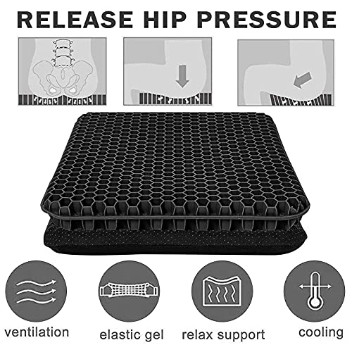 LMLMA Gel Chair Cushions,Cooling seat Cushion Honeycomb Design Super Breathable Cushion for Summer Home Office Chair Car Wheelchair (Black)