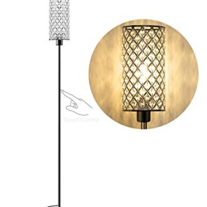 Assemer Touch Crystal Floor Lamp,Modern Sliver Standing Lamps with 3 CCT LED Bulb,Tall Pole Accent Lighting for Living Room,Girl Bedroom,Home Decor,Office