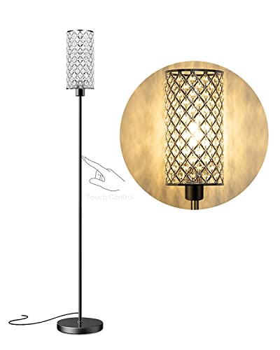 Assemer Touch Crystal Floor Lamp,Modern Sliver Standing Lamps with 3 CCT LED Bulb,Tall Pole Accent Lighting for Living Room,Girl Bedroom,Home Decor,Office