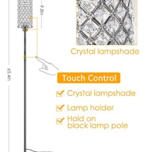 Assemer Touch Crystal Floor Lamp,Modern Sliver Standing Lamps with 3 CCT LED Bulb,Tall Pole Accent Lighting for Living Room,Girl Bedroom,Home Decor,Office