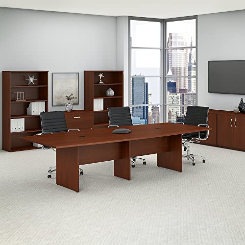 Bush Business Furniture 120W x 48D Boat Shaped Conference Table with Wood Base in Hansen Cherry