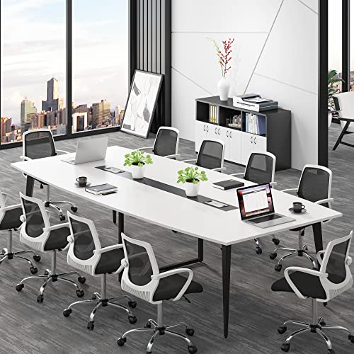 Tribesigns 8FT Conference Table, 94.48L x 47.24W x 29.52H Inches Large Boat Shaped Meeting Seminar Table with Cable Grommets, Modern Conference Room Table for Office