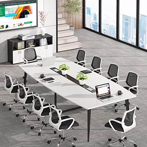 Tribesigns 8FT Conference Table, 94.48L x 47.24W x 29.52H Inches Large Boat Shaped Meeting Seminar Table with Cable Grommets, Modern Conference Room Table for Office