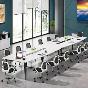 Tribesigns 8FT Conference Table, 94.48L x 47.24W x 29.52H Inches Large Boat Shaped Meeting Seminar Table with Cable Grommets, Modern Conference Room Table for Office