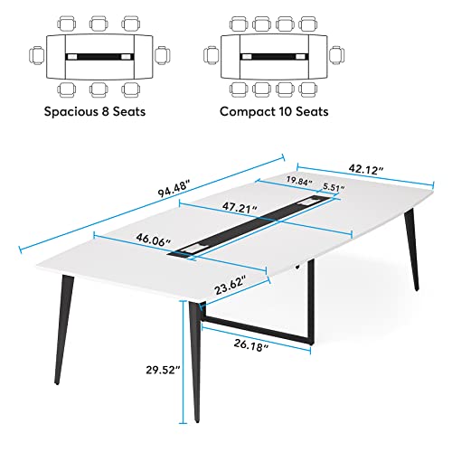 Tribesigns 8FT Conference Table, 94.48L x 47.24W x 29.52H Inches Large Boat Shaped Meeting Seminar Table with Cable Grommets, Modern Conference Room Table for Office