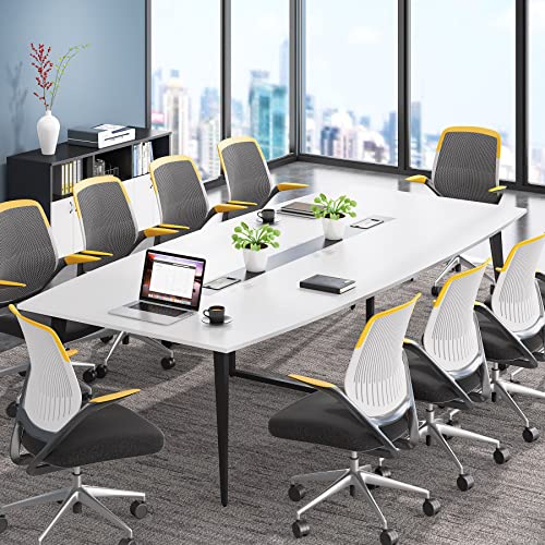 Tribesigns 8FT Conference Table, 94.48L x 47.24W x 29.52H Inches Large Boat Shaped Meeting Seminar Table with Cable Grommets, Modern Conference Room Table for Office