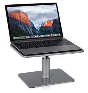 mount-it! adjustable height laptop stand for macbook pro | wide platform laptop & monitor desk riser | ergonomic desk riser stand for macbook and 11-15 inch laptops | 24-32 inch monitor stand riser