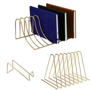 fameskey book sorter organizer metal wire desk file sorter accessories set, 9 slot adjustable triangle display folder stand, magazine file holder, red wine shelf, for home office – gold