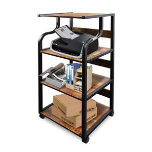 Voilamart 4 Tier Printer Stand, Mobile Printer Rack Cart, Heavy Duty Rolling Storage Rack with Wheels Printer Table for Home Office Scanner File-Black