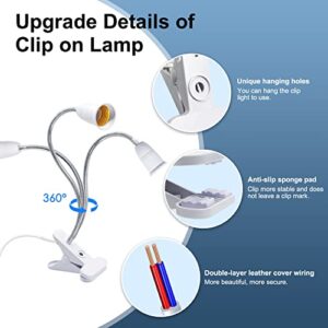 Clip Lamp Holder,Flexible Aluminum Neck Clamp Lights,360°Adjustable Clamp Light Socket,E26/E27 Clamp Light Fixture with 220CM Switch and Plug Cable,Clip Desk Lamp Holder for Study Work Reading,No Bulb