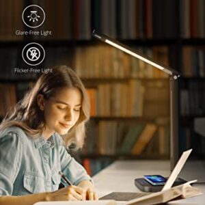 Gteetoo LED Desk Lamp with Wireless Fast Charger, Office Desk Light with USB Charging Port, 5 Color Temperatures & 5 Brightness Levels, Night Light Mode, 1 Hour Timer, Black