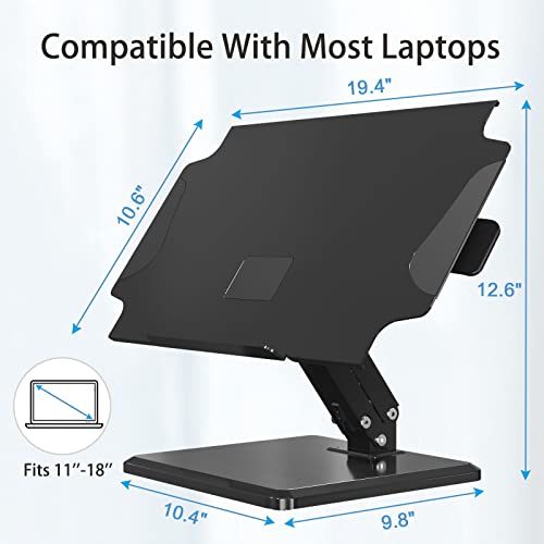 JOY worker Laptop Stand for Desk Adjustable Height, Gas Spring Laptop Holder Riser, Multi-Angle Foldable Aluminum Computer Stand for Laptop, Compatible with Laptops Up to 17 Inch, Black