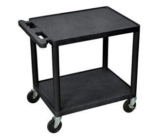 offex mobile electric multipurpose utility storage audio video workstation cart with 2 shelves, black