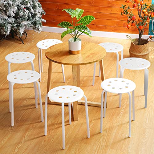 8 Pack Stacking Stools Classroom Stackable Stool Plastic Stack Stool Round Stacking Stool Set Student Round Stool Multipurpose Stool Chairs Flexible Seating for Kids Adult Home Classroom (White)