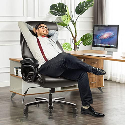 Big and Tall 400LBS Bonded Leather Office Chair - Adjustable Tilt Angle and Heavy Duty Metal Base High Back Large Thick Padded Ergonomic Executive Desk Computer Swivel Chair (Black-2)