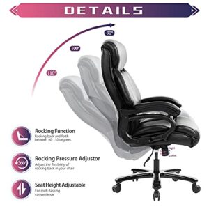 Big and Tall 400LBS Bonded Leather Office Chair - Adjustable Tilt Angle and Heavy Duty Metal Base High Back Large Thick Padded Ergonomic Executive Desk Computer Swivel Chair (Black-2)