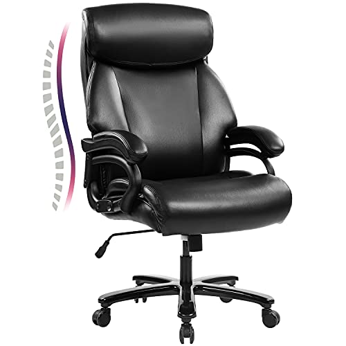 Big and Tall 400LBS Bonded Leather Office Chair - Adjustable Tilt Angle and Heavy Duty Metal Base High Back Large Thick Padded Ergonomic Executive Desk Computer Swivel Chair (Black-2)