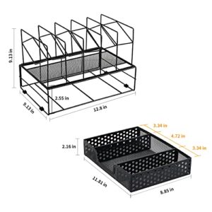 AUPSEN Desk Organizer and Accessories - Desktop Organizer with 5 Vertical File sorters and Drawer for Office Supplies, Paper, Device and Folder (Black)