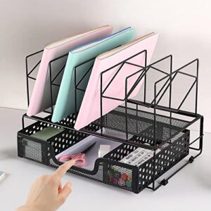 AUPSEN Desk Organizer and Accessories - Desktop Organizer with 5 Vertical File sorters and Drawer for Office Supplies, Paper, Device and Folder (Black)