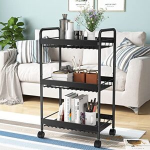 3 tier metal rolling cart, storage cart on wheels, kitchen cart, bathroom cart