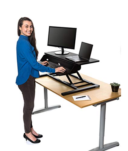 Stand Up Desk Store AirRise Pro Two Tier Standing Desk Converter Monitor Stand with Built-in Keyboard Tray (Black, 32" Wide)