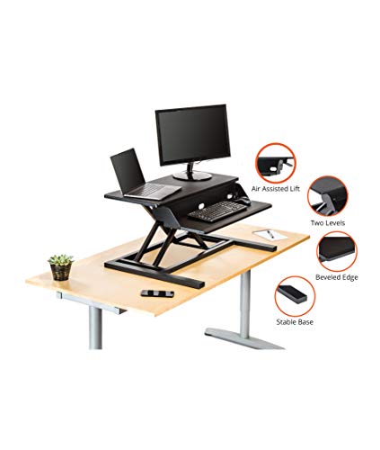 Stand Up Desk Store AirRise Pro Two Tier Standing Desk Converter Monitor Stand with Built-in Keyboard Tray (Black, 32" Wide)