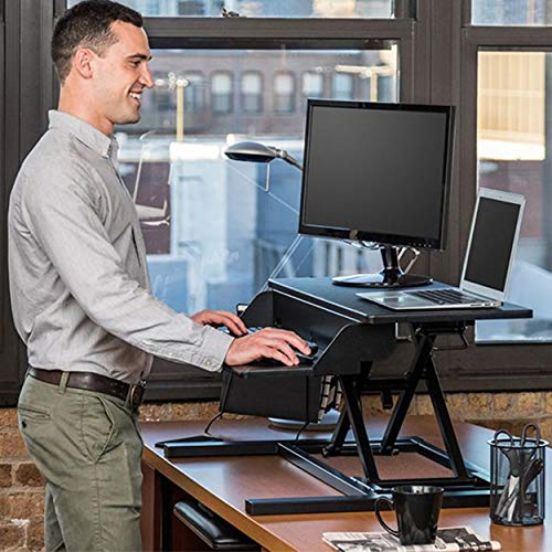 Stand Up Desk Store AirRise Pro Two Tier Standing Desk Converter Monitor Stand with Built-in Keyboard Tray (Black, 32" Wide)