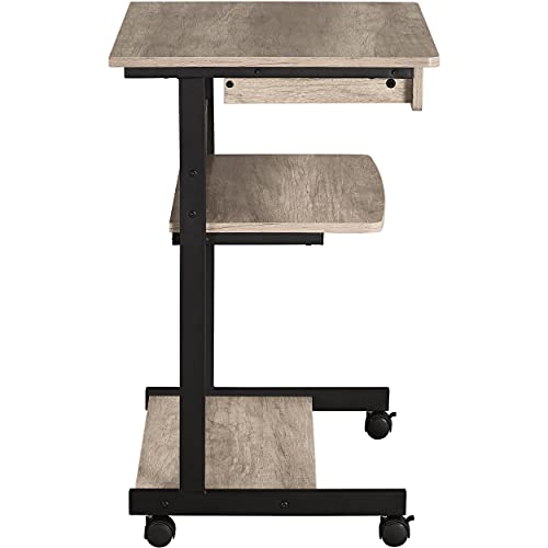 Yaheetech Rolling Computer Desk with Drawer & Keyboard Tray, Mobile Laptop Desk Cart Standing Computer Workstation for Home Office, Gray