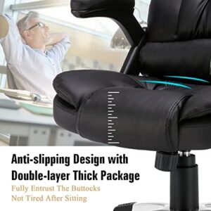 Paddie Ergonomic Executive Massage Office Chair, High-Back PU Leather Desk Chair with Heated 6 Point Vibrating, Swivel Rocking Chair with Padded Armrest and Adjustable Height (Black)