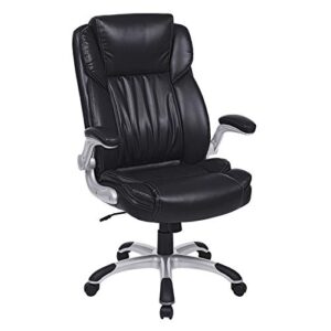 songmics extra big office chair, high back pu executive chair with thick seat and tilt function, flip up arms, black uobg94bk