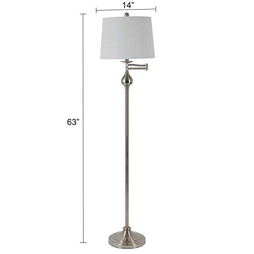 Decor Therapy Tina Floor Lamp with Swing Arm and Ball Accent, Brushed Steel - PL4377