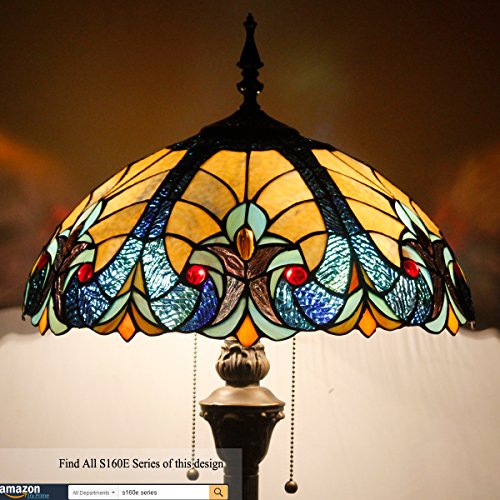 WERFACTORY Tiffany Floor Lamp Blue Yellow Liaison Stained Glass Standing Reading Light 16X16X64 Inches Antique Pole Corner Lamp Decor Bedroom Living Room Home Office S160E Series