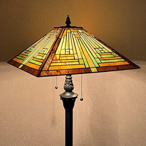 cotoss tiffany floor lamp,mission style 16″ wide stained glass floor light for reading,antique 2 lights standing tall lamp for living room bedroom