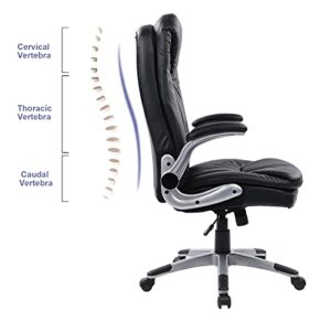 BOSMILLER Executive Office Chair Ergonomic Leather Desk Chair with Flip-up Arms Double Padded Seat Cushion and Adjustable Tilt Angle Lumbar Support Home Office Desk Chair for Home Office Work