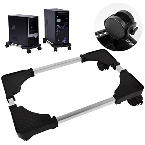 Computer Tower Stand, PC Stand, Adjustable CPU Holder Stand with 4 Silent Locking Caster Wheels, PC Stand Shelf for Floor, Mobile PC Tower Stand Fits Home Office Most PC Under Desk