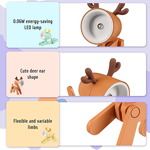 9 Pcs LED Student Cute Night Light, Mini Puppy Deer Dinosaur Reading Table Lamp with Mobile Phone Holder, Portable Foldable Small Desk Light Small Mini Desk Lamp for Kids Students (Bright Color)