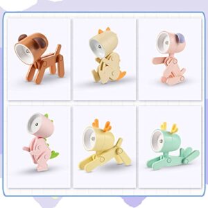 9 Pcs LED Student Cute Night Light, Mini Puppy Deer Dinosaur Reading Table Lamp with Mobile Phone Holder, Portable Foldable Small Desk Light Small Mini Desk Lamp for Kids Students (Bright Color)