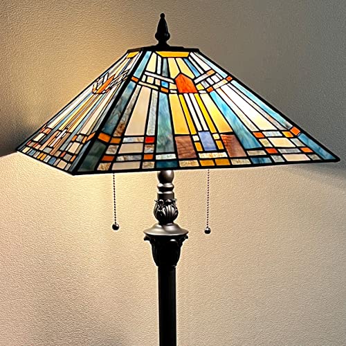 COTOSS Tiffany Floor Lamp,Stained Glass Lamp Shade,Vintage Antique Style Standing Double Light for Living Room & Bedroom