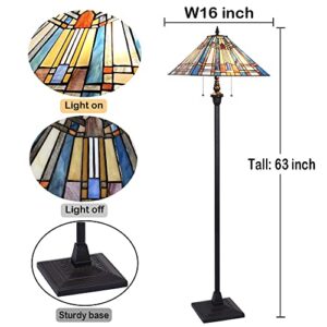 COTOSS Tiffany Floor Lamp,Stained Glass Lamp Shade,Vintage Antique Style Standing Double Light for Living Room & Bedroom