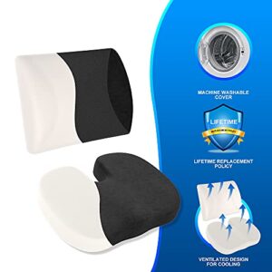 Seat Cushion, Seat Cushion for Office Chair, Lumbar Support Pillow for Office Desk Chair, Car, Wheelchair Memory Foam Chair Cushion for Sciatica, Coccyx Back with Covers Protects