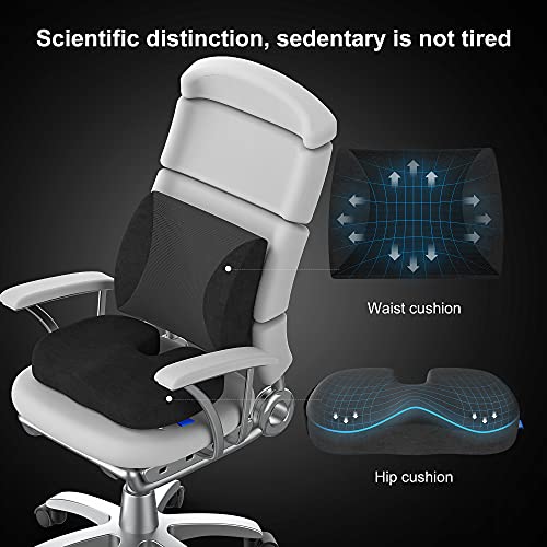 Seat Cushion, Seat Cushion for Office Chair, Lumbar Support Pillow for Office Desk Chair, Car, Wheelchair Memory Foam Chair Cushion for Sciatica, Coccyx Back with Covers Protects