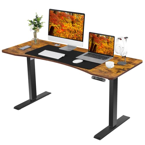 Legooin Electric Standing Adjustable Height Desk 55'' x 24''Sit Stand Desk with Double Crossbeam Structure, 27''-45'' Lifting Range Stand up Desk(Brown Arc)