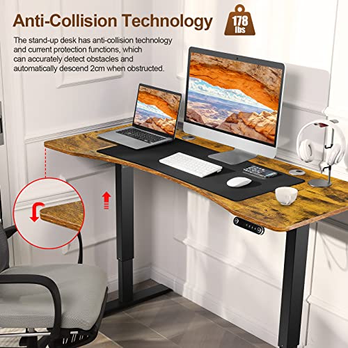 Legooin Electric Standing Adjustable Height Desk 55'' x 24''Sit Stand Desk with Double Crossbeam Structure, 27''-45'' Lifting Range Stand up Desk(Brown Arc)