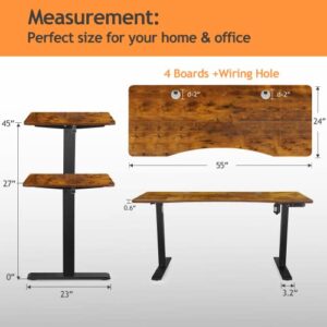 Legooin Electric Standing Adjustable Height Desk 55'' x 24''Sit Stand Desk with Double Crossbeam Structure, 27''-45'' Lifting Range Stand up Desk(Brown Arc)