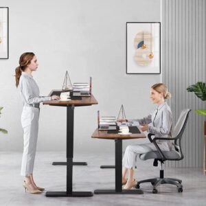 Legooin Electric Standing Adjustable Height Desk 55'' x 24''Sit Stand Desk with Double Crossbeam Structure, 27''-45'' Lifting Range Stand up Desk(Brown Arc)