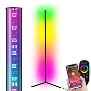 tacahe smart corner floor lamp – advanced version, app & remote control – multi lamp pattern sync – transparent lampshade with ultra brightness, mood light for studio, gaming setup – 20w, black