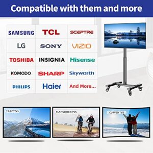 Mobile TV Cart with Wheels for 13-40 inch LED LCD Flat/Curved Screen TVs, Rolling/Floor TV Stand with Shelf Up to 44 lbs, Height Adjustable TV Trolley Max VESA 200x200mm - UL Certificated- TC001