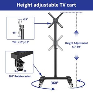 Mobile TV Cart with Wheels for 13-40 inch LED LCD Flat/Curved Screen TVs, Rolling/Floor TV Stand with Shelf Up to 44 lbs, Height Adjustable TV Trolley Max VESA 200x200mm - UL Certificated- TC001